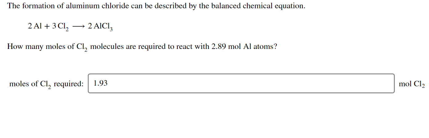 Solved The formation of aluminum chloride can be described | Chegg.com