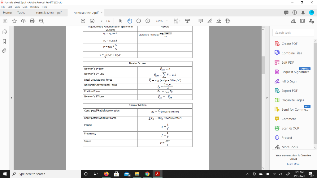 Solved Fomula sheet 2.pdf - Adobe Acrobat Pro DC (32-bit) | Chegg.com