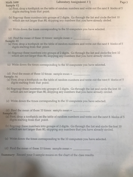 Solved Laboratory Assignment # Page 3 Math 1600 Sample #2 | Chegg.com