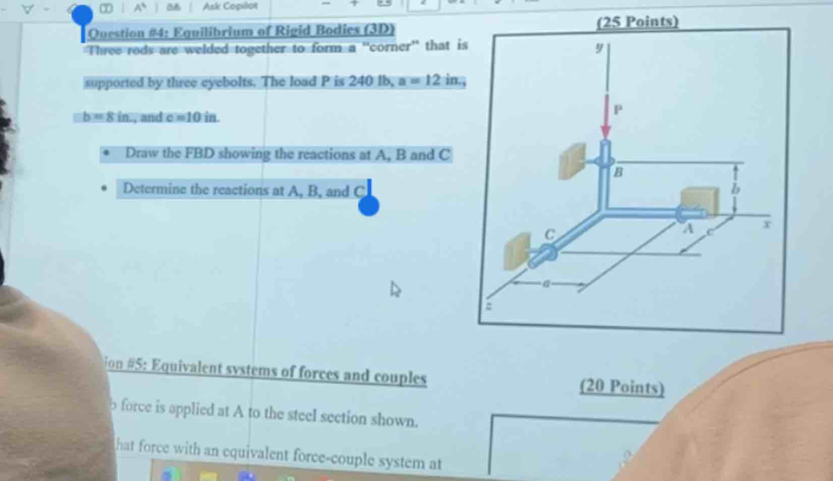 Solved Question #H: Equilibrium of Rigid Bodies (3D) ﻿Thiree | Chegg.com