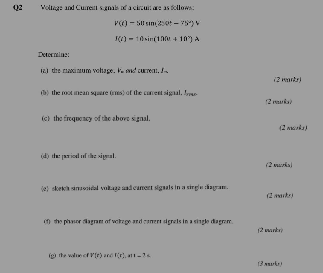 Solved Voltage and Current signals of a circuit are as | Chegg.com