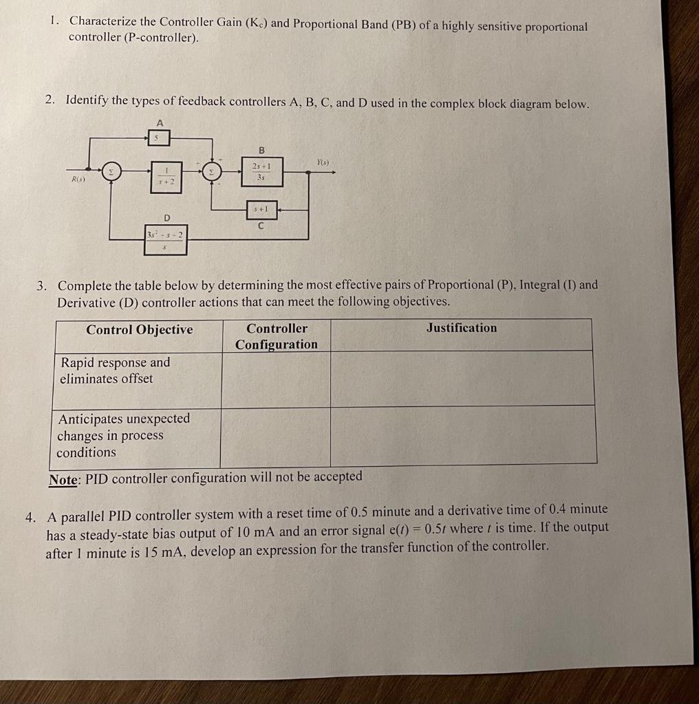 Solved 1. Characterize the Controller Gain (Kc) and | Chegg.com