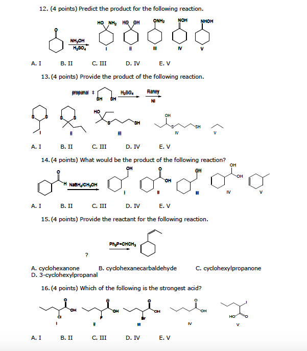 Solved 12. (4 points) Predict the product for the following | Chegg.com