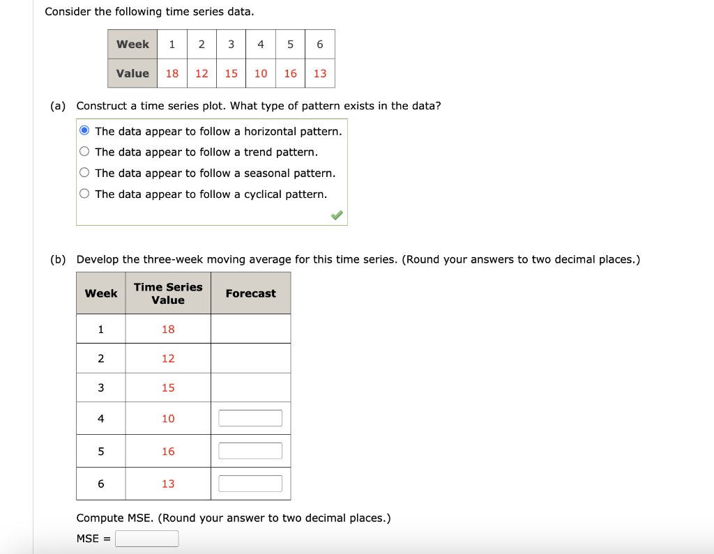 Solved Consider the following time series data. (a) | Chegg.com