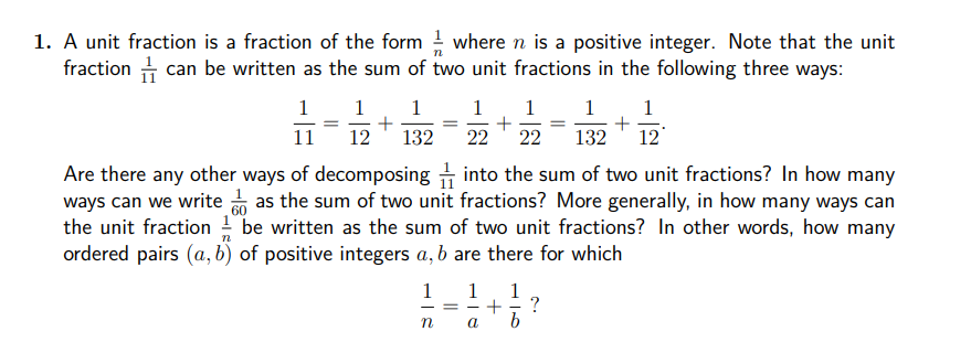 Solved A unit fraction is a fraction of the form (1)/(n) | Chegg.com
