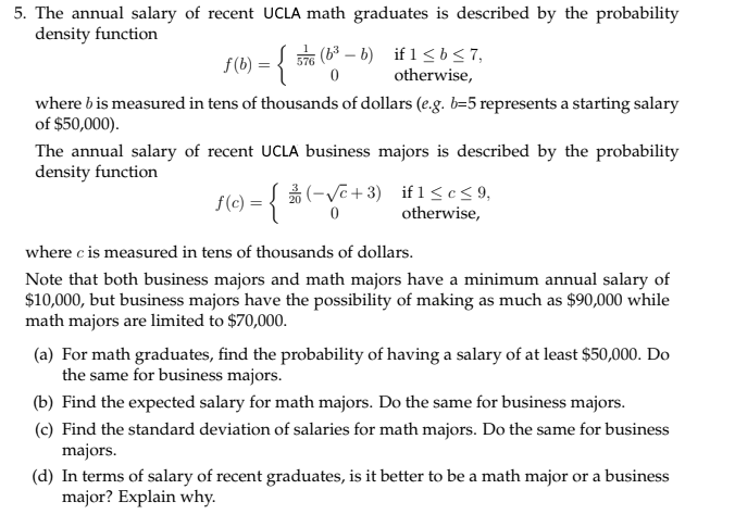 Solved 5. The annual salary of recent UCLA math graduates is | Chegg.com