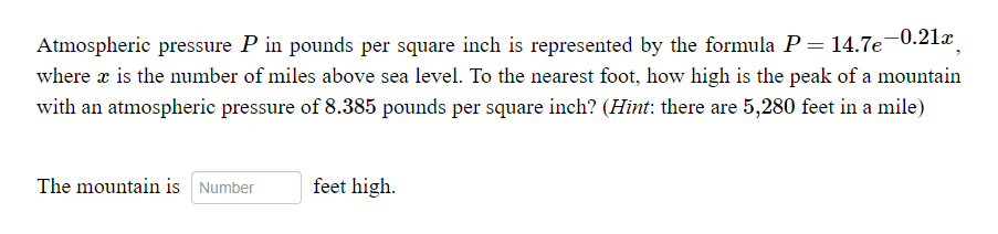 Solved Atmospheric pressure P in pounds per square inch is | Chegg.com