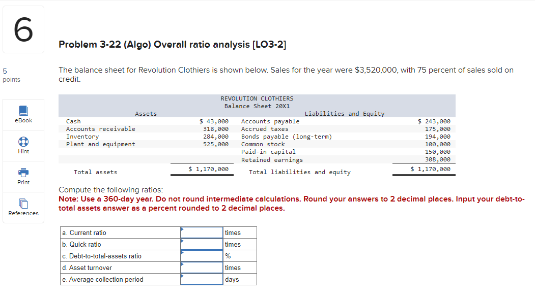 Solved Problem 3-22 (Algo) ﻿Overall ratio analysis | Chegg.com