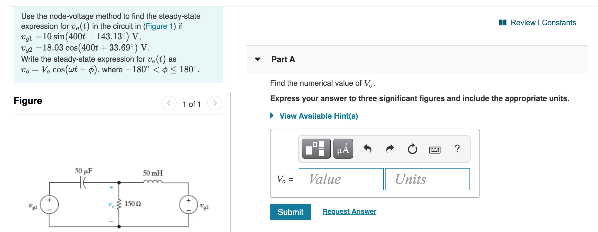 Solved I Review | Constants Use the node-voltage method to | Chegg.com