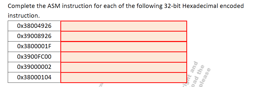 Complete the ASM instruction for each of the | Chegg.com