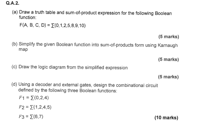 Solved Q.A.2. (a) Draw a truth table and sum-of-product | Chegg.com