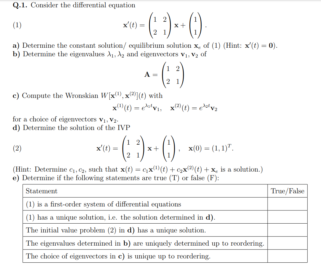 Solved Q.1. Consider the differential equation (1) | Chegg.com