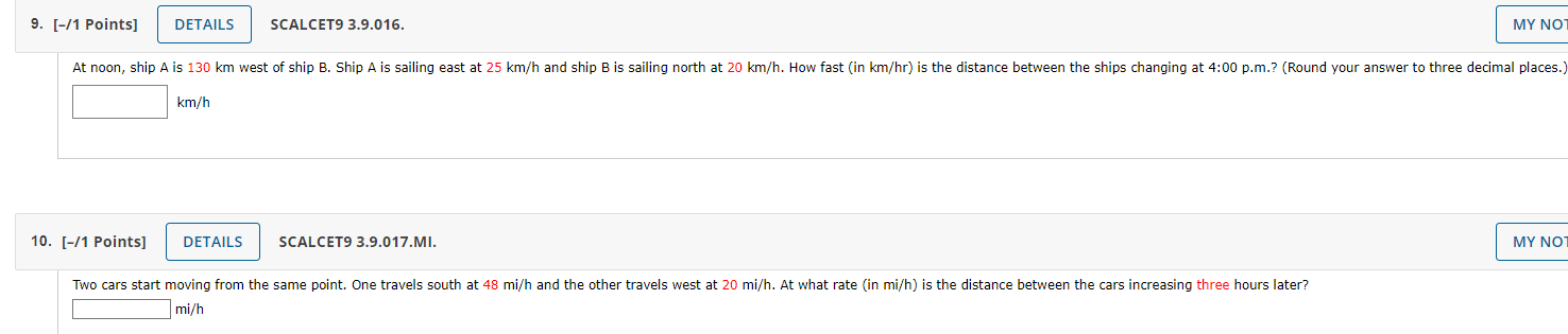 Solved [-/1 Points] SCALCET9 3.9.016. km/h 0. [-/1 Points ] | Chegg.com