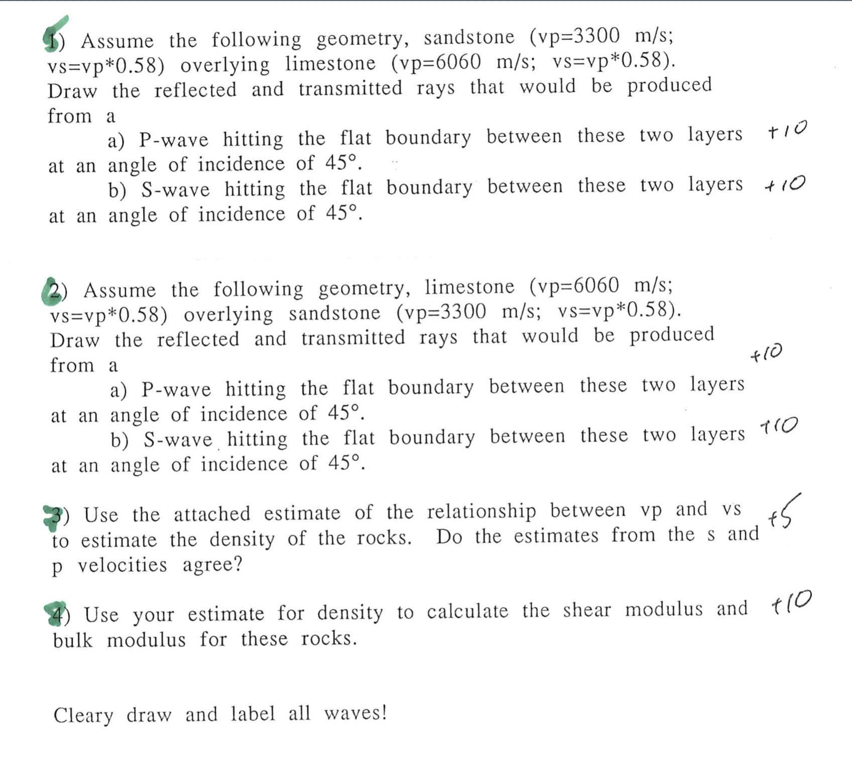 1) Assume the following geometry, sandstone (vp=3300 | Chegg.com
