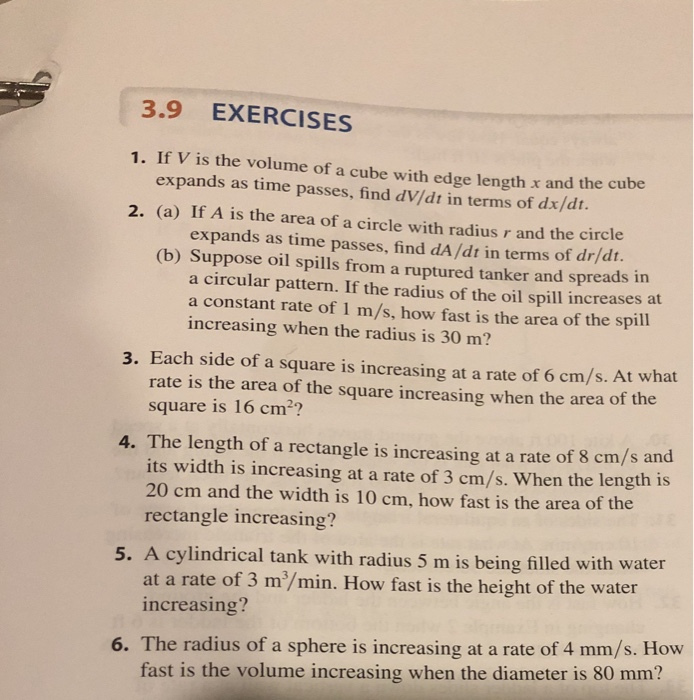 Solved 3.9 EXERCISES 1. If V is the volume of a cube with | Chegg.com