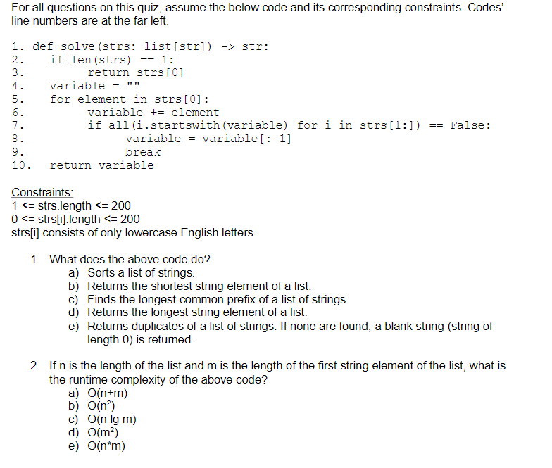 Solved For all questions on this quiz, assume the below code | Chegg.com