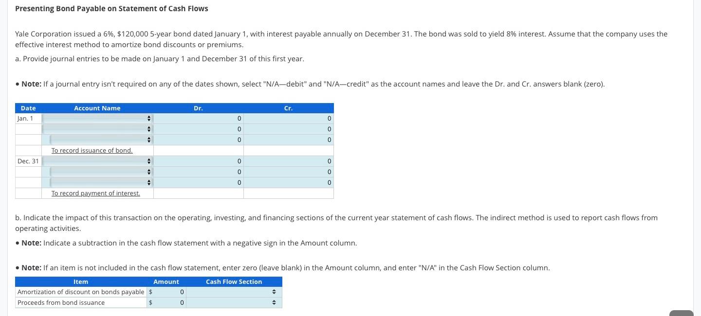 Solved Presenting Bond Payable on Statement of Cash Flows | Chegg.com