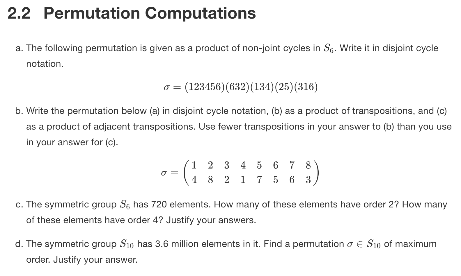 Solved 2.2 Permutation Computations a. The following | Chegg.com