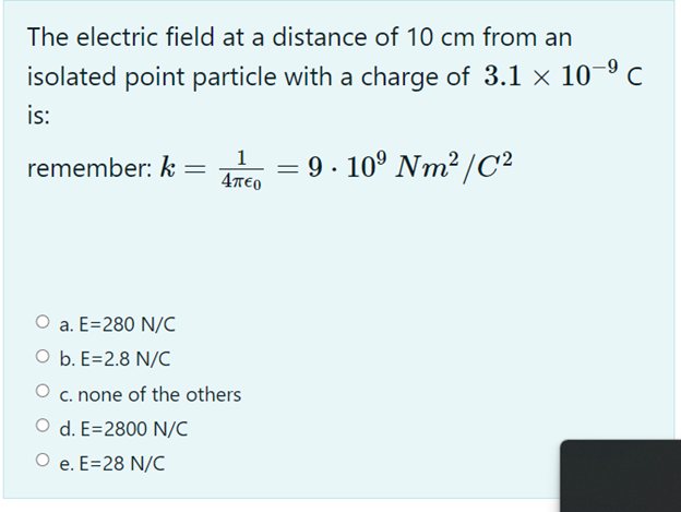 Solved The electric field at a distance of 10 cm from an | Chegg.com