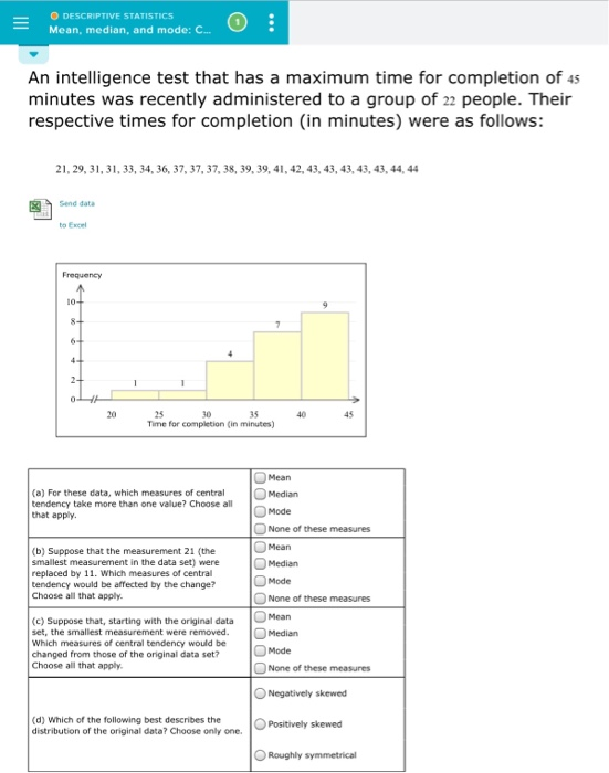 Solved DESCRIPTIVE STATISTICS (リ Mean, median, and mode: C- | Chegg.com
