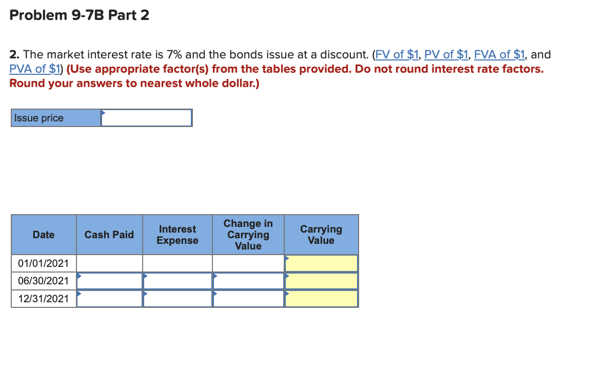 Solved Required information Problem 9-7B Calculate the issue | Chegg.com