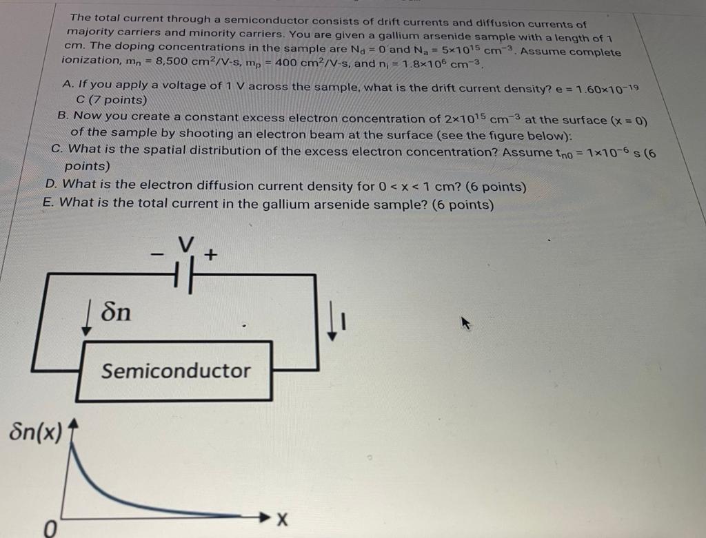 Solved The total current through a semiconductor consists of | Chegg.com