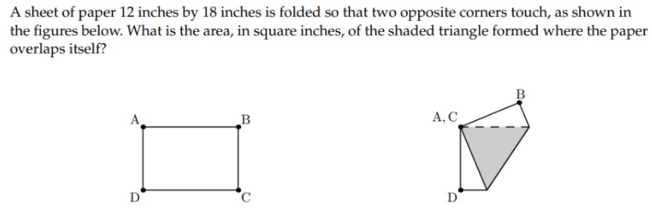 Solved A sheet of paper 12 ﻿inches by 18 ﻿inches is folded | Chegg.com