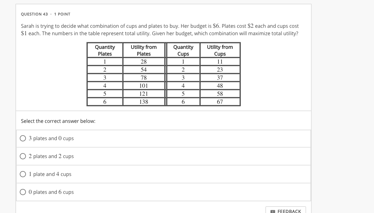 Solved QUESTION 43 . 1 POINT Sarah is trying to decide what | Chegg.com