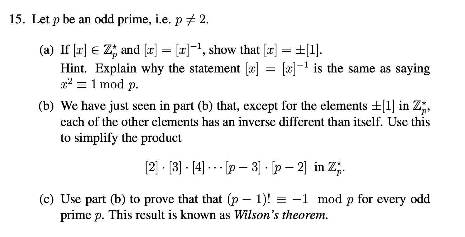 Solved 5. Let p be an odd prime, i.e. p =2. (a) If [x]∈Zp⋆ | Chegg.com