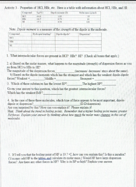 [Solved]: Activity 3- Properties of HC1, HBr, etc. Here is