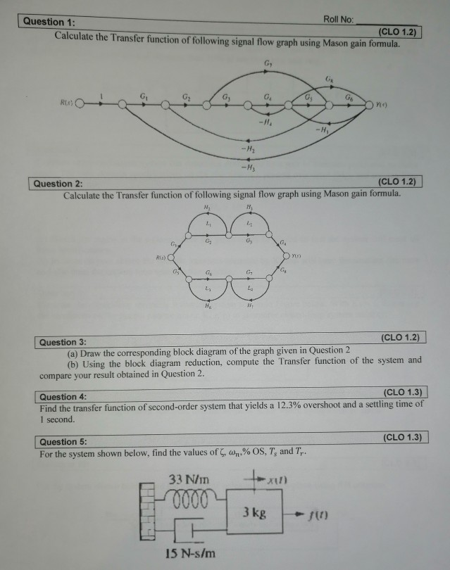 Solved Question 1 Roll No CLO 1 2 Calculate The Chegg
