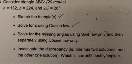 Solved 5. Consider triangle ABC: (20 marks) a = 132, b = | Chegg.com