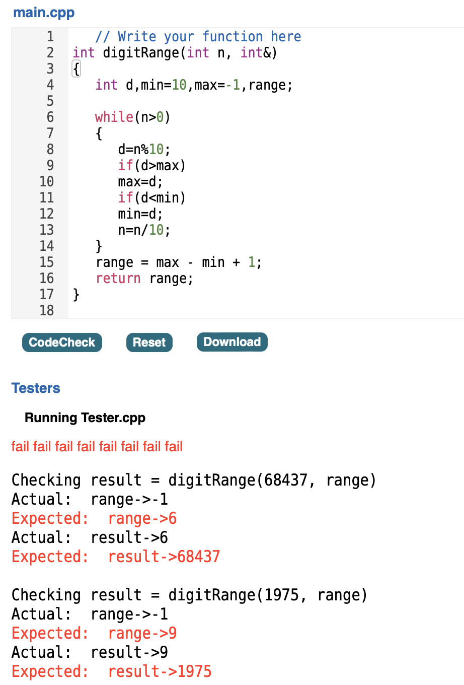 Solved Write a function named digitRange() that accepts an | Chegg.com