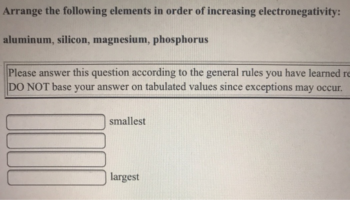 Solved Arrange the following elements in order of increasing | Chegg.com