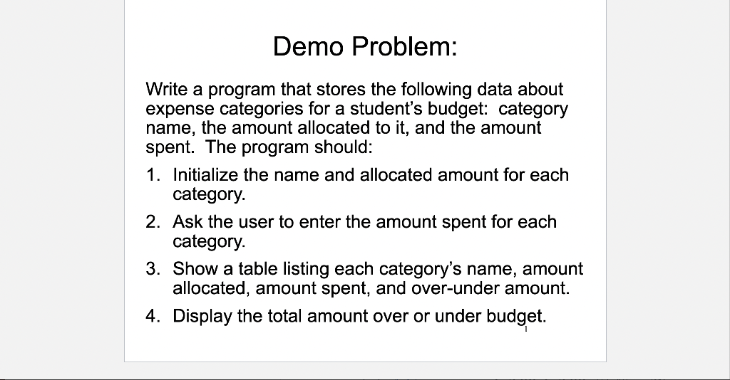 Solved Demo Problem: Write a program that stores the | Chegg.com