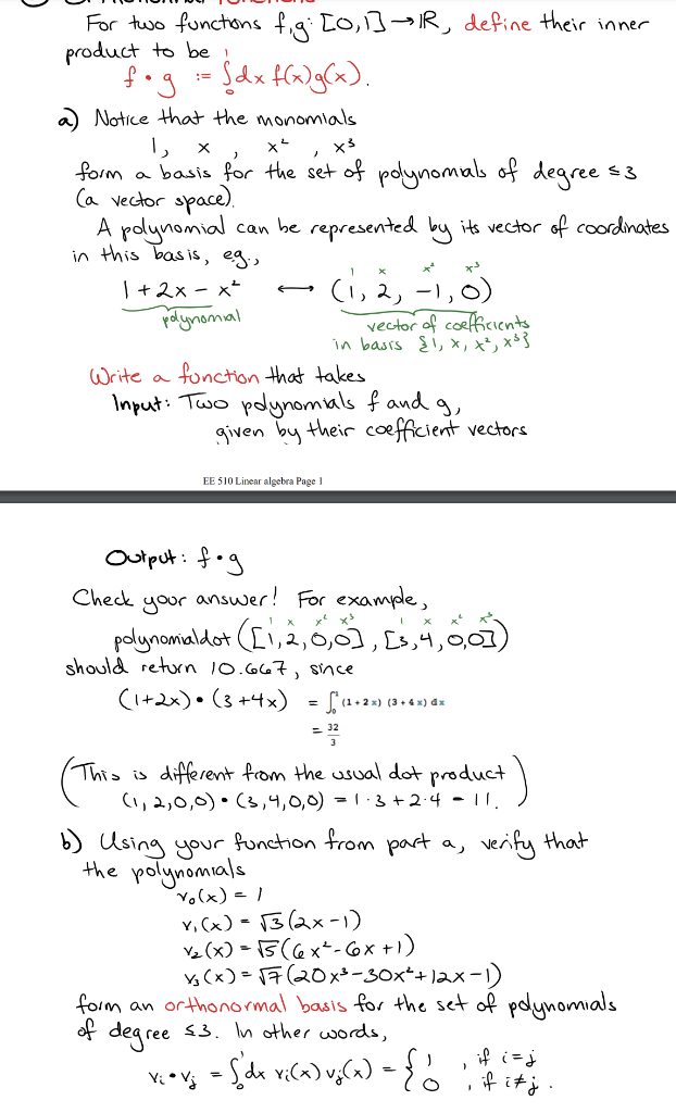 Solved For two functions f,g:[0,1]→R, define their inner | Chegg.com