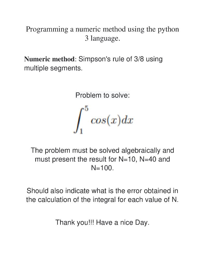 Solved Programming A Numeric Method Using The Python 3 7100