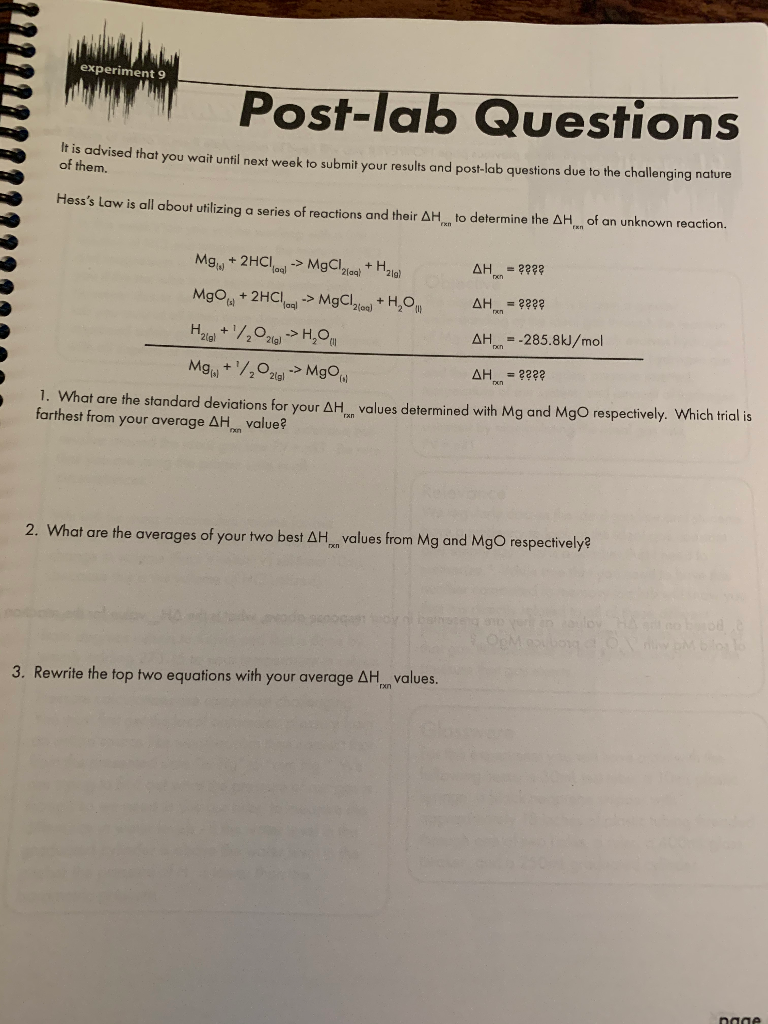 Solved experiment 9 Post-lab Questions is advised that you | Chegg.com