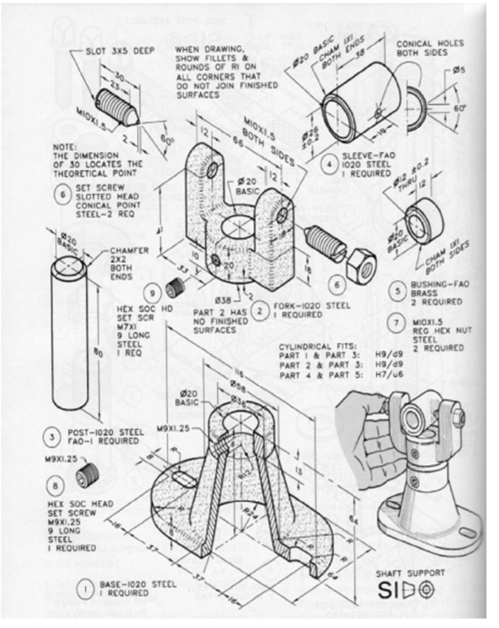 Solved draw two views and a perspective of the 9 parts in | Chegg.com