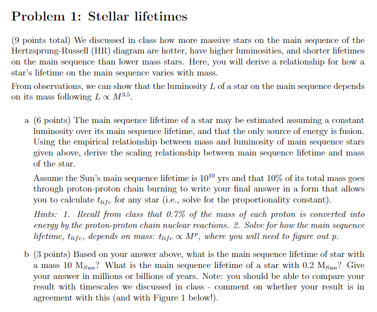 Solved Problem 1: Stellar lifetimes (9 points total) We | Chegg.com