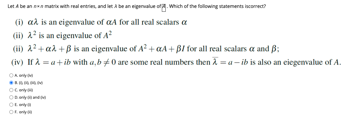 Solved Let A be an nxn matrix with real entries, and let 1 | Chegg.com