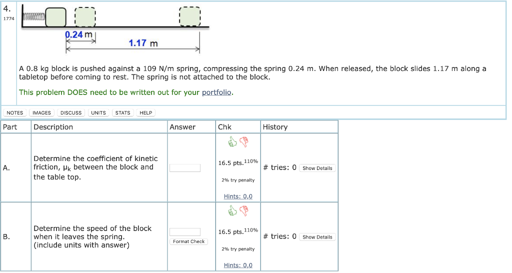 Solved A 0.8 kg block is pushed against a 109 N/m spring, | Chegg.com