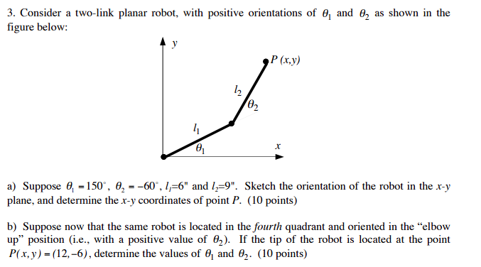 3. Consider a two-link planar robot, with positive | Chegg.com