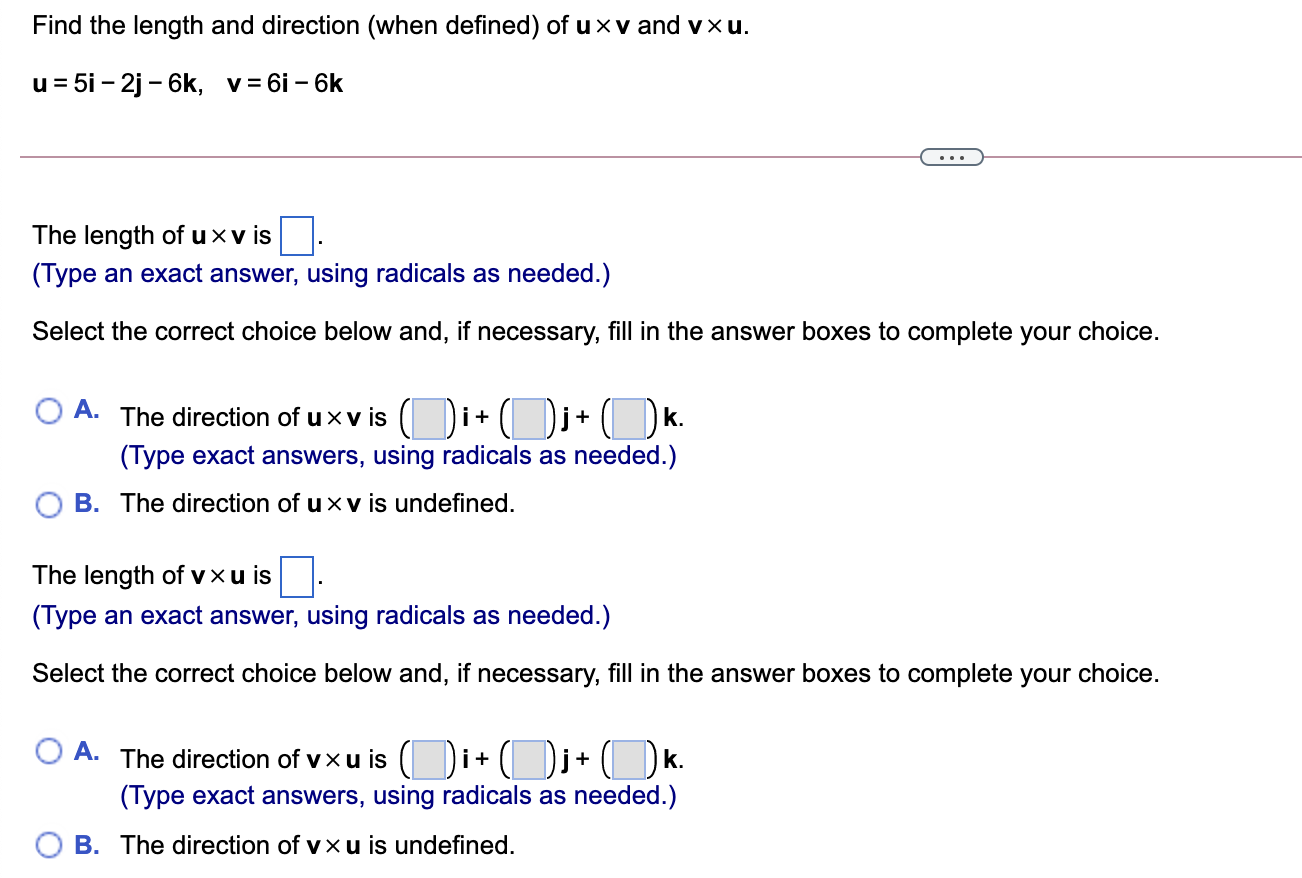 Solved Find the length and direction (when defined) of u xv | Chegg.com