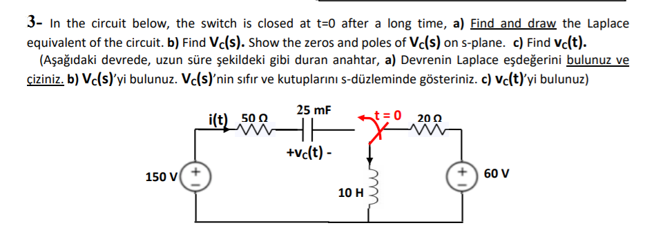 Solved - In the circuit below, the switch is closed at t=0 | Chegg.com