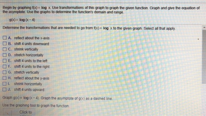 Solved Begin by graphing fx)- log x Use transformations of | Chegg.com