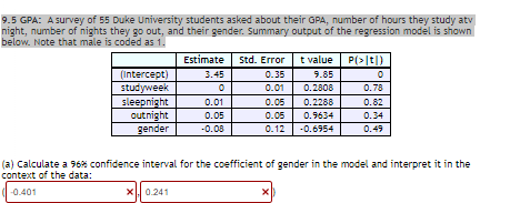Solved 9.5 GPA: A survey of 55 Duke University students | Chegg.com