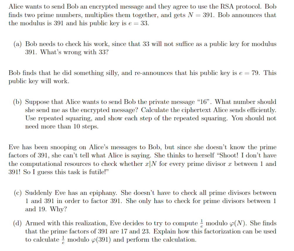 Solved Alice Wants To Send Bob An Encrypted Message And They 3986