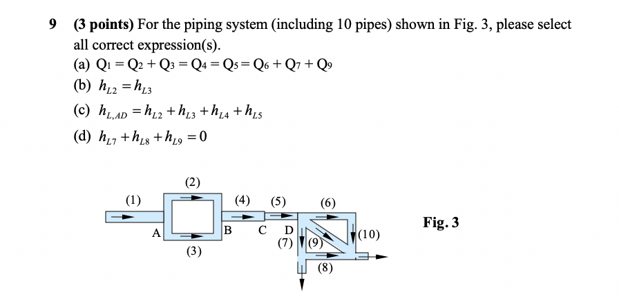 Solved (3 points) For the piping system (including 10 pipes) | Chegg.com