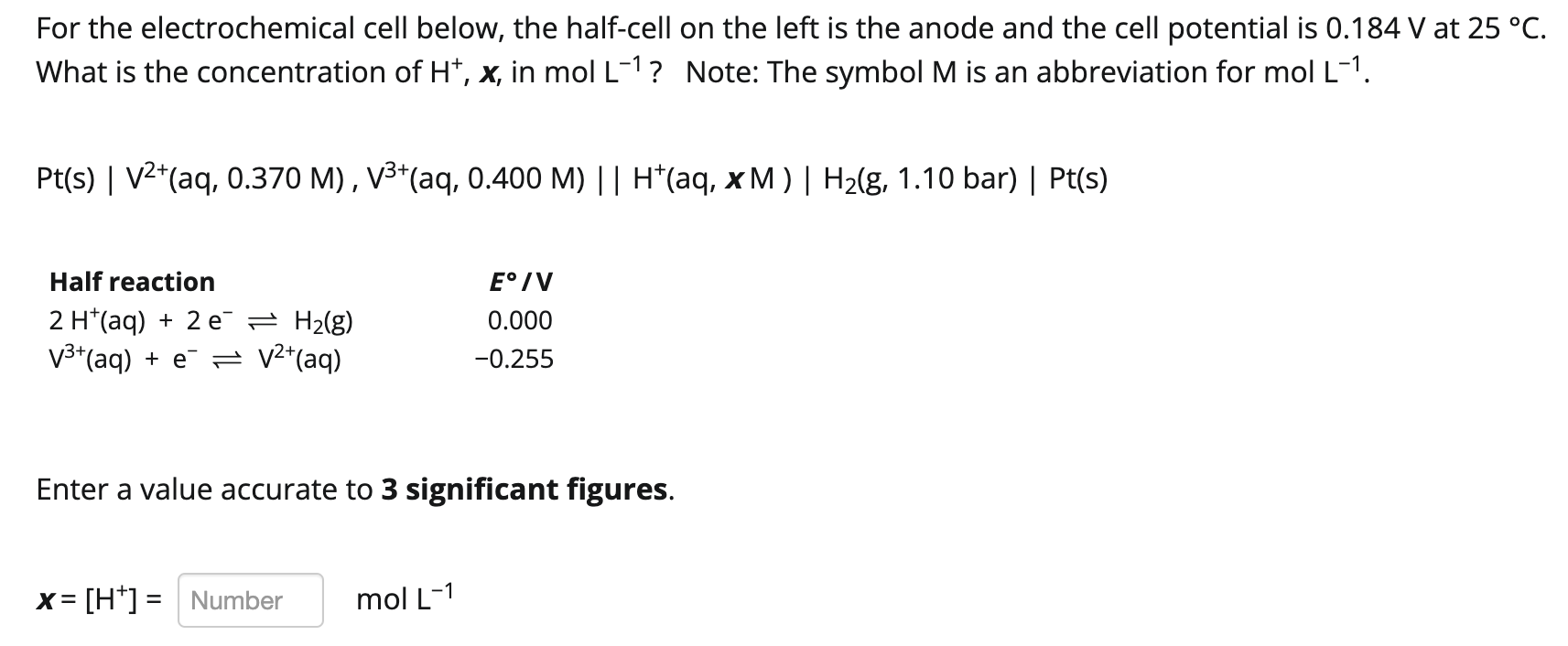 Solved For the electrochemical cell below, the half-cell on | Chegg.com